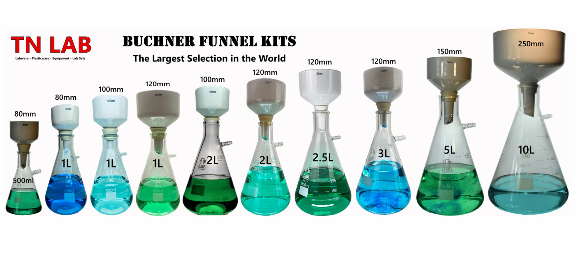 TN LAB Supply Buchner Funnel Kits Funnel and Vacuum Flask