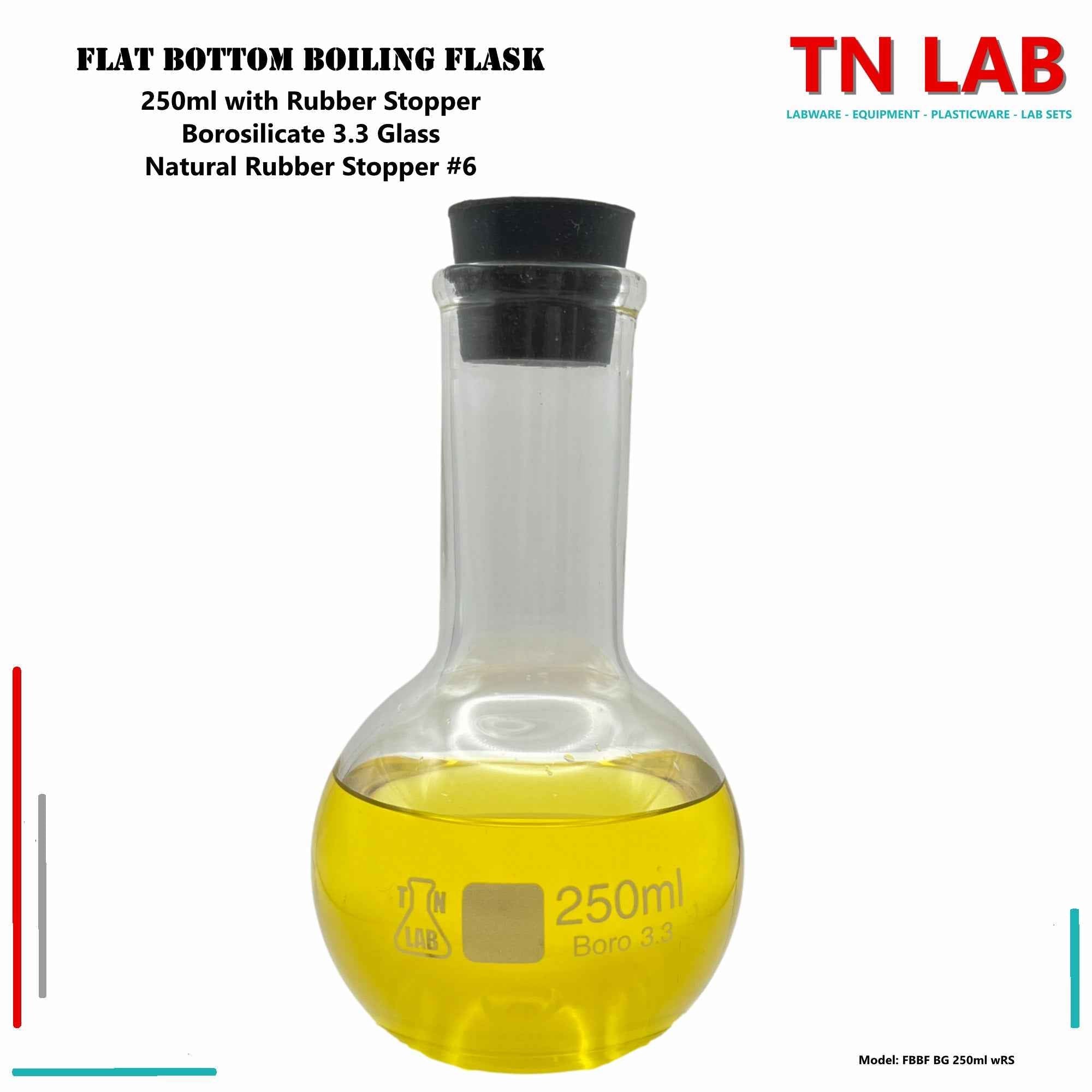 TN Lab Flat Bottom Boiling Flask Borosilicate Glass 250ml