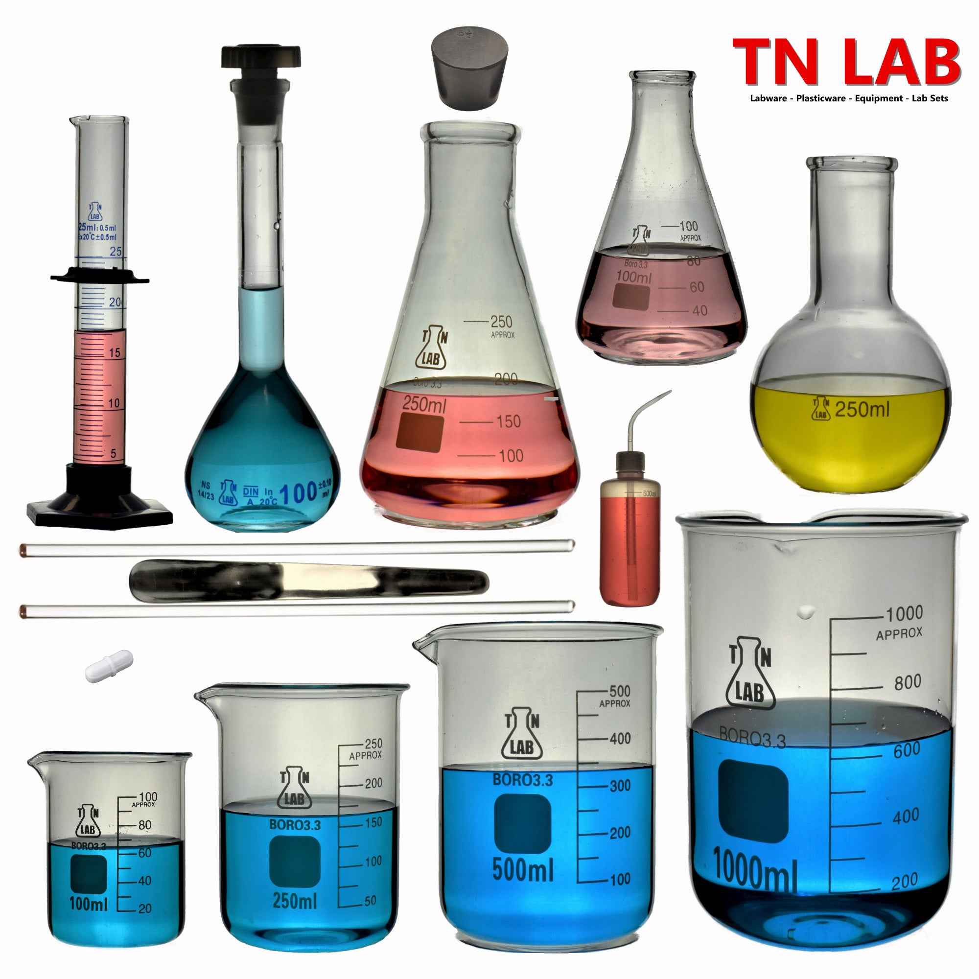 TN LAB Supply 15-Piece Chemistry Laboratory Glassware Set